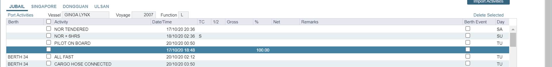 Inconsistency of time when inserting a new line in Port Activities of Laytime calculation ...