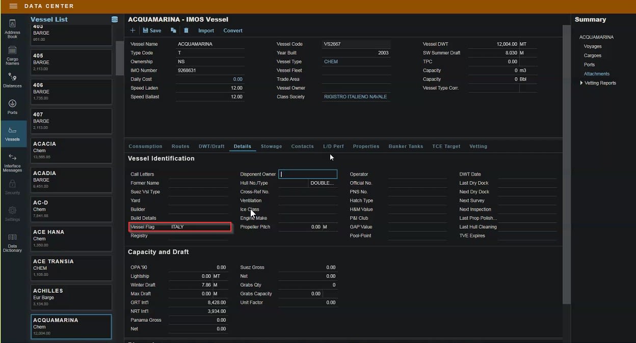 Vetting - Vessel Flag Drop Down in Vessel - Details Tab - Veson ...