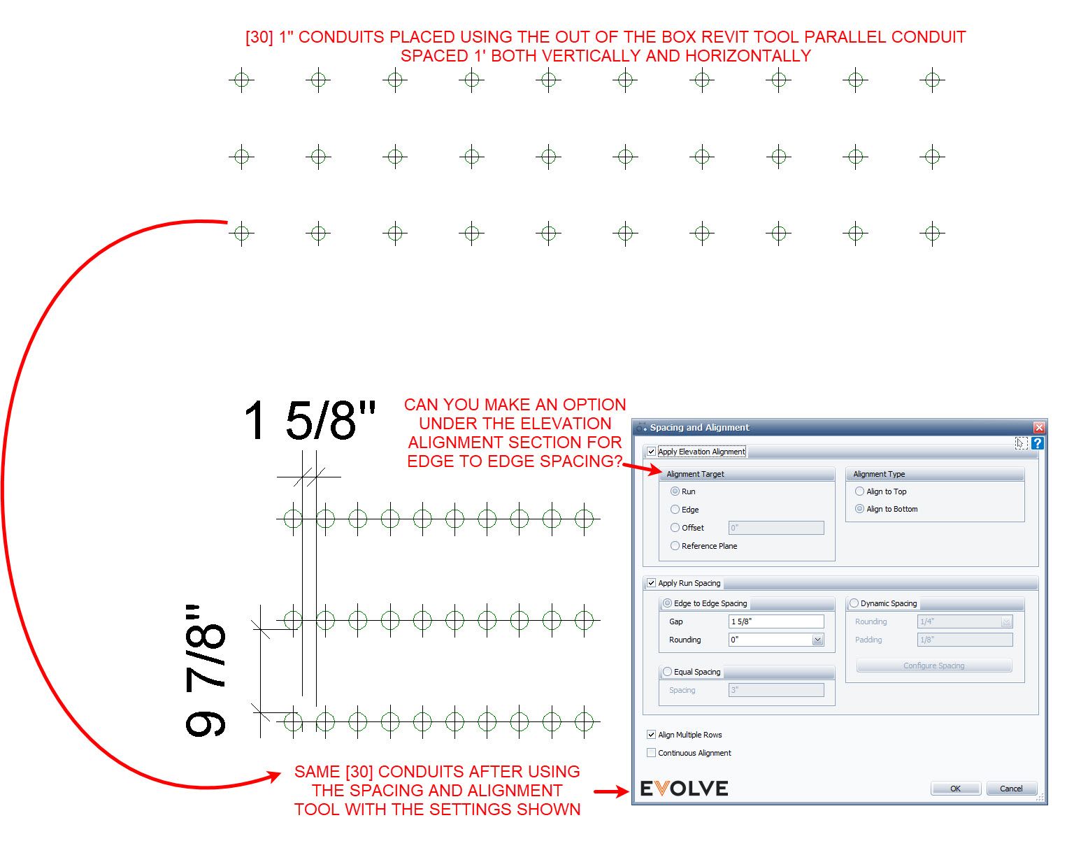 Spacing and Alignment Tool to apply spacing to vertical runs. - EVOLVE Electrical