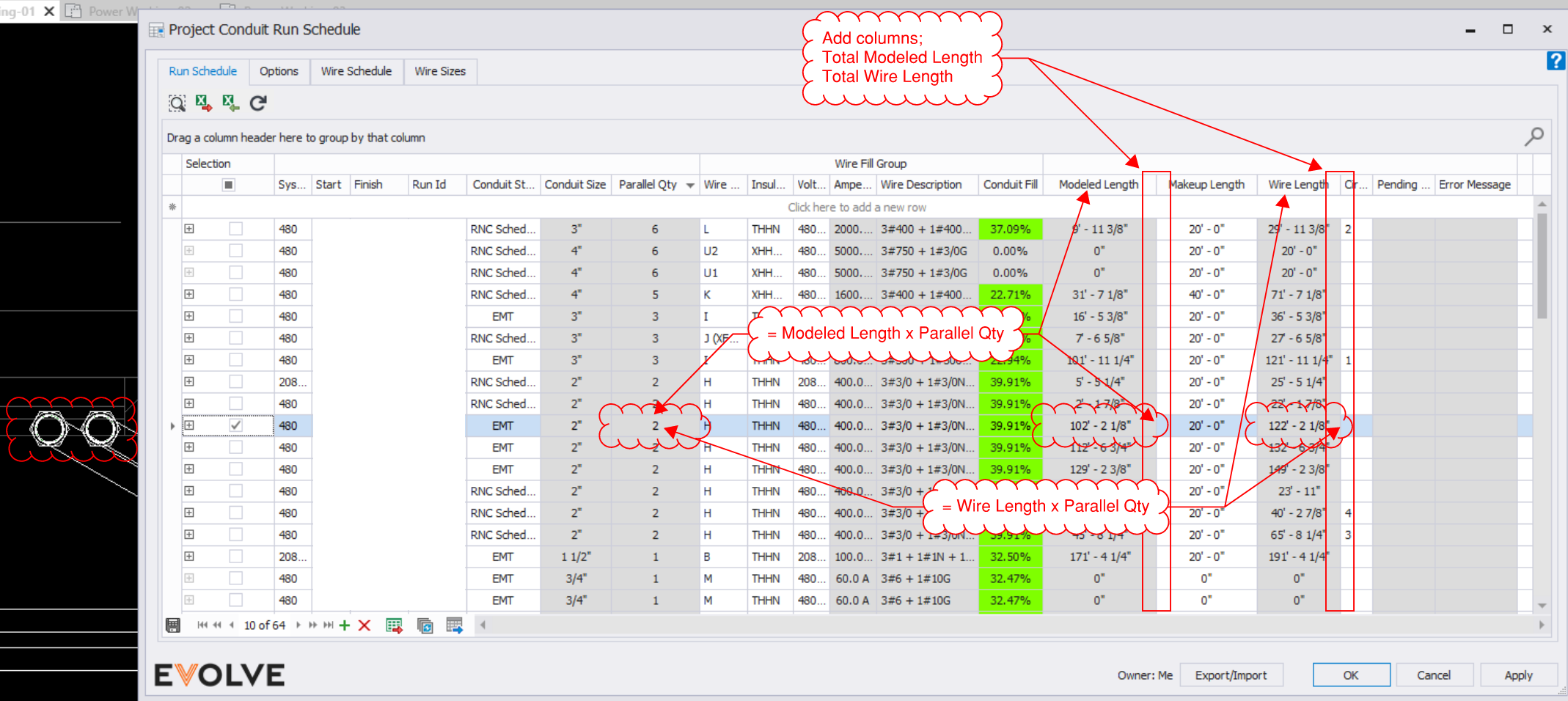 Add "TOTAL" columns to conduit run schedule for parallel runs - EVOLVE ...