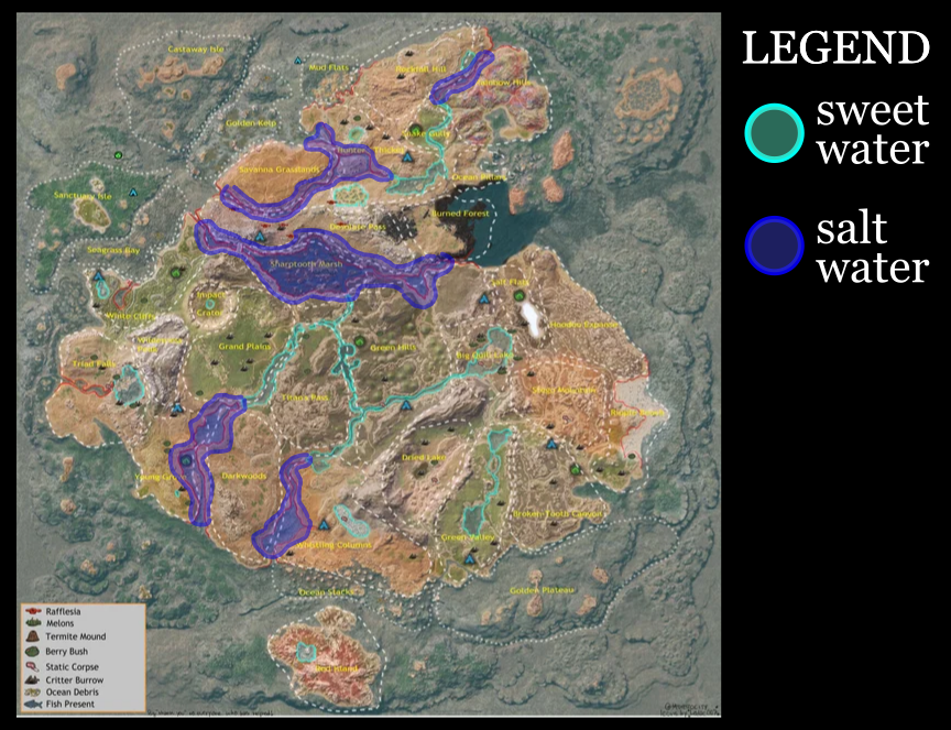 Gondwa map: too much salt water inland; Water quality; Additional fresh ...