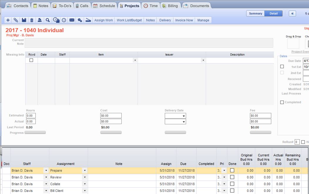 Project tab should show work assignments on main screen - OfficeTools