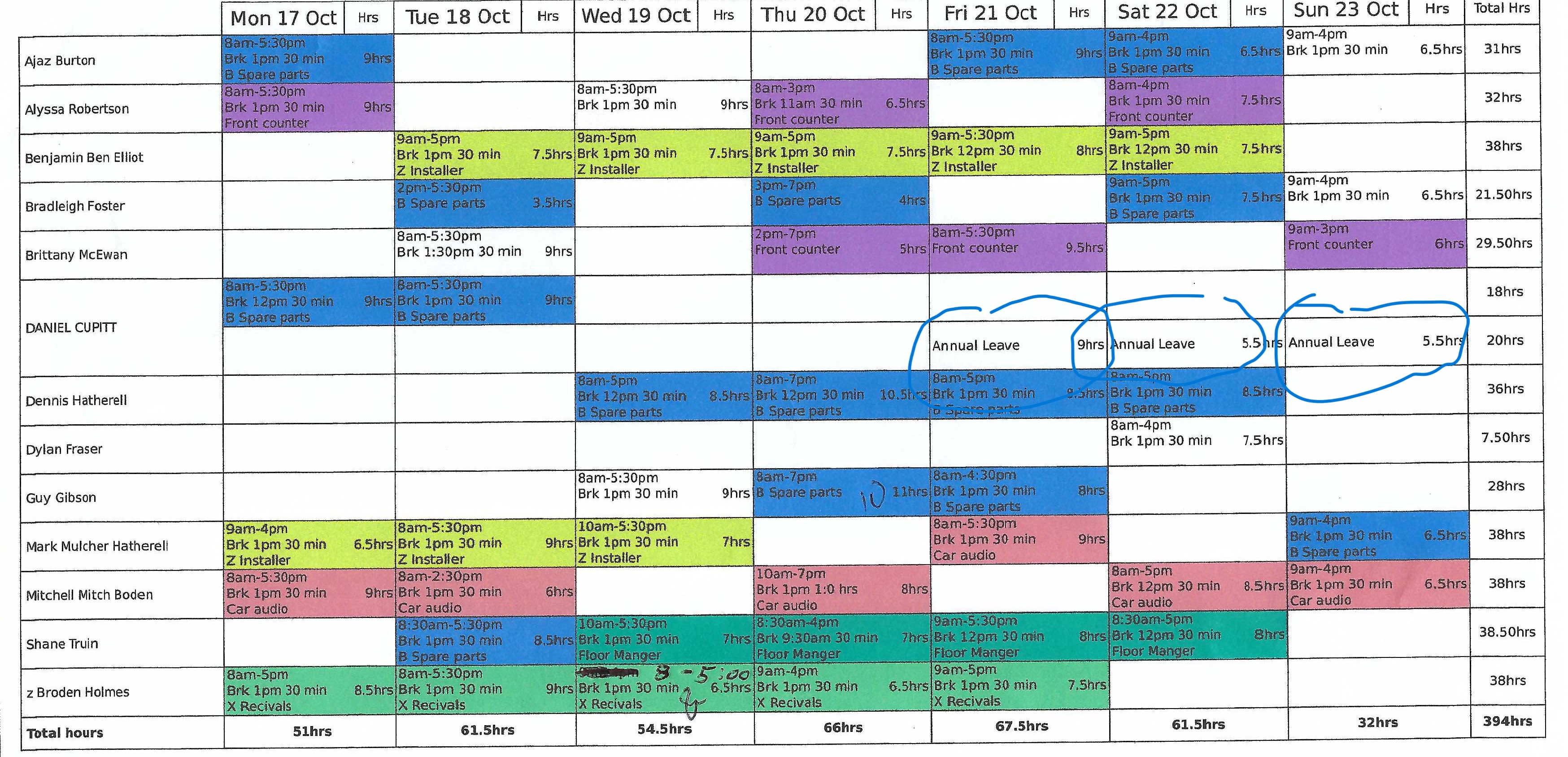 Leave Display / Calendar - RosterElf