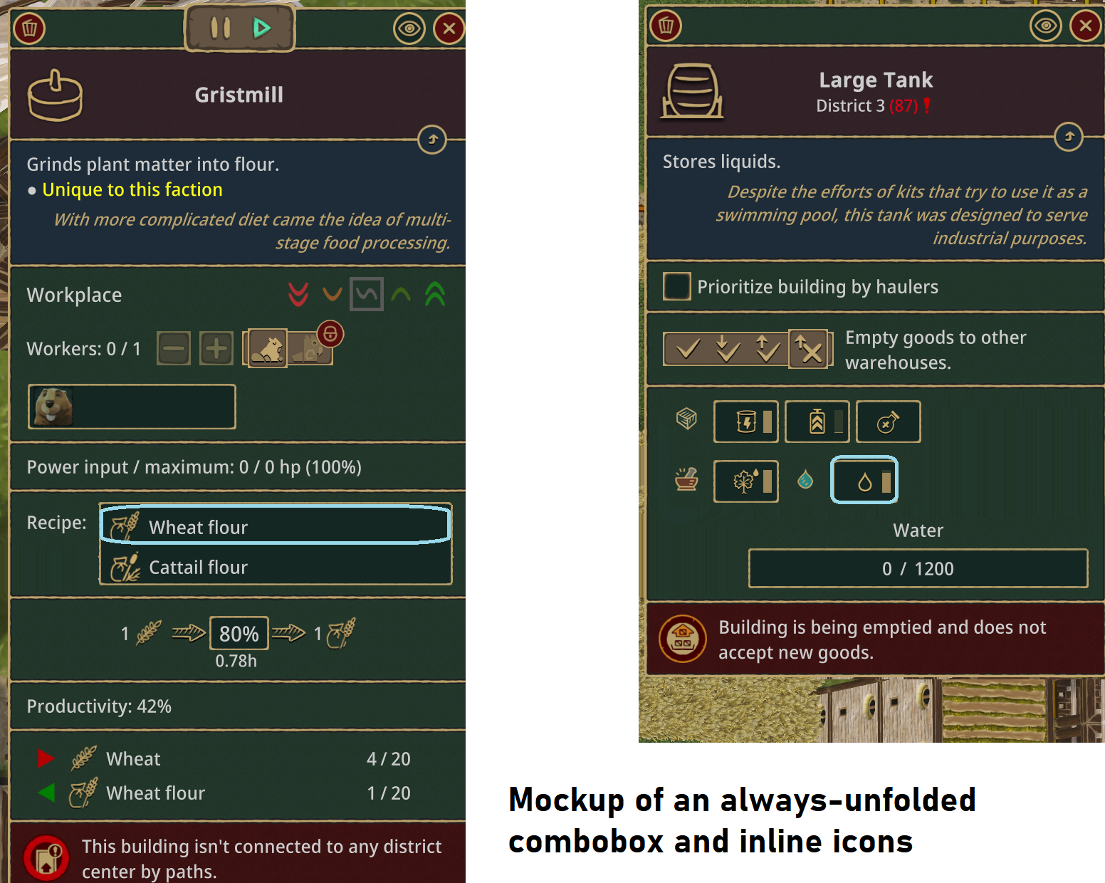 Use Buttons Instead Of Dropdowns In Building Management Timberborn Bugs And Suggestions