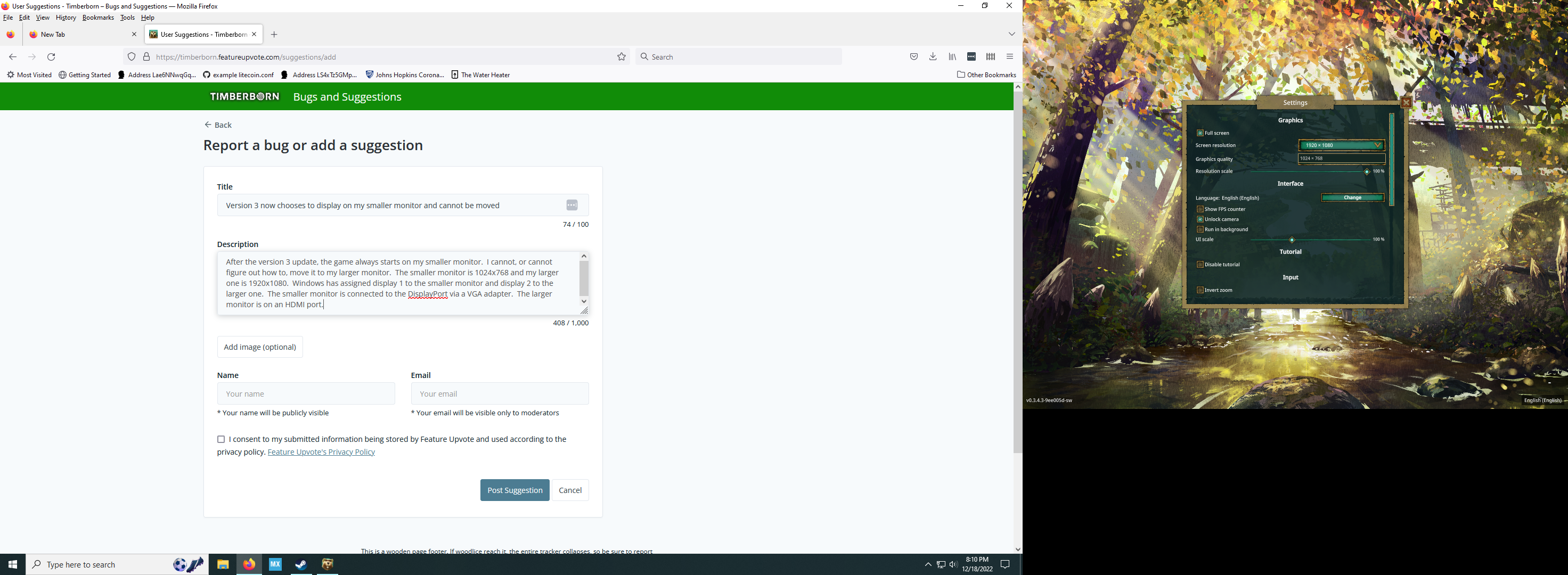 Bug Version 3 Now Chooses To Display On My Smaller Monitor And Cannot Be Moved Timberborn