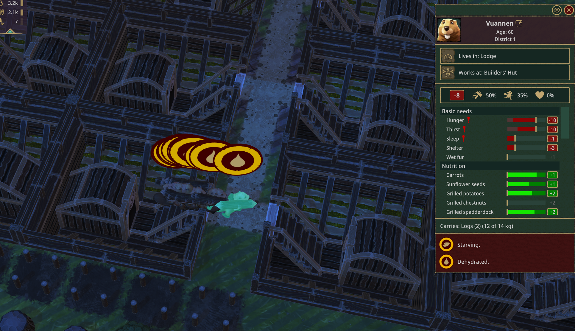 Beavers stuck at pile or warehouse re-arranging (take and put back ...