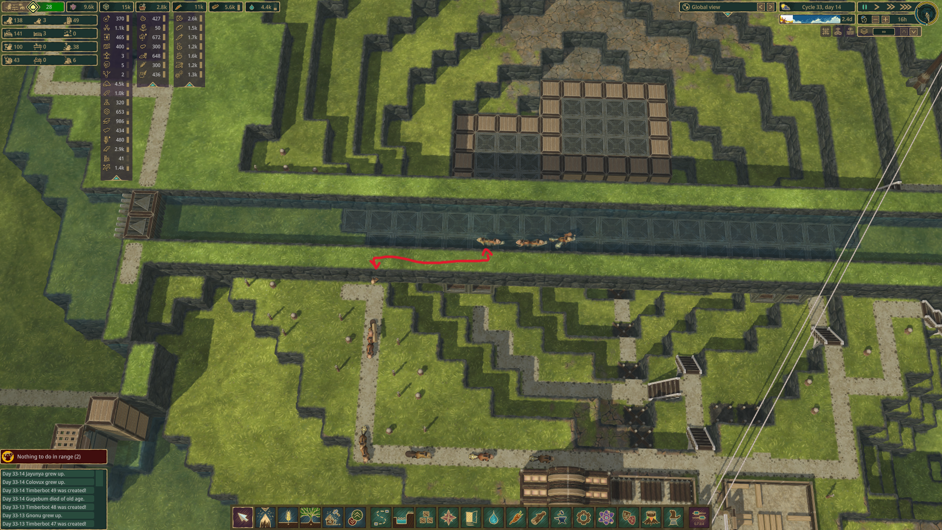 Bug Beavers passing through placed soil blocks and buildings, walking ...