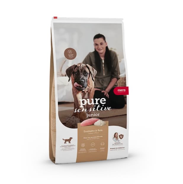 Meradog Pure Sensitive Junior Kalkun & Ris 12,5Kg Velkommen
