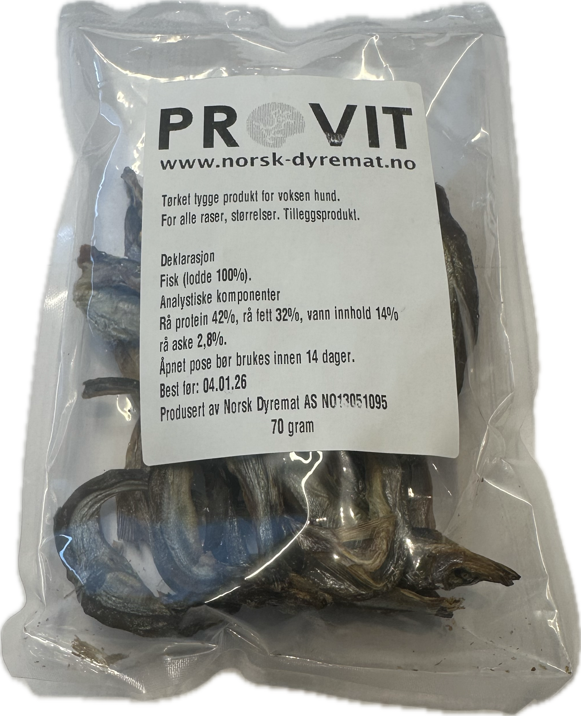 PROVIT Tørket Lodde Fisk 70g (Kart pris 10stk) Febo Norge