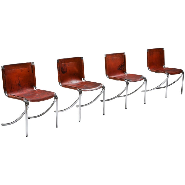 Very Goods | Giotto Stoppino Leather and Chrome Dining Chairs Model Jot ...