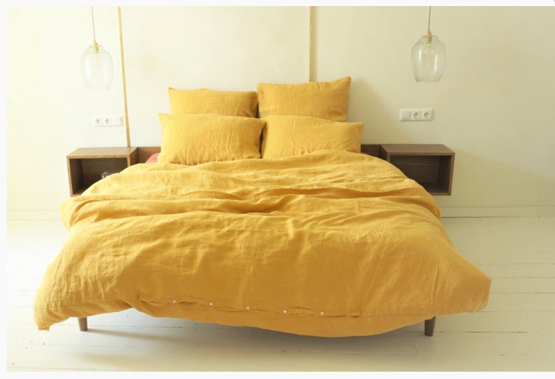 Very Goods | Extra quality stonewashed yellow linen bed set soft linen ...