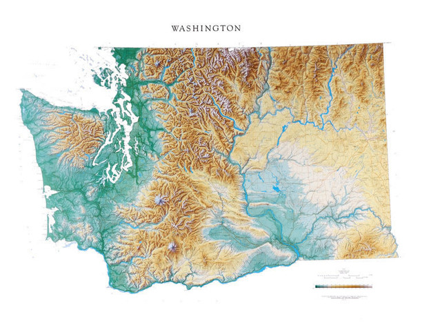Very Goods | Washington Wall Map - A Spectacular Physical Map of Washington