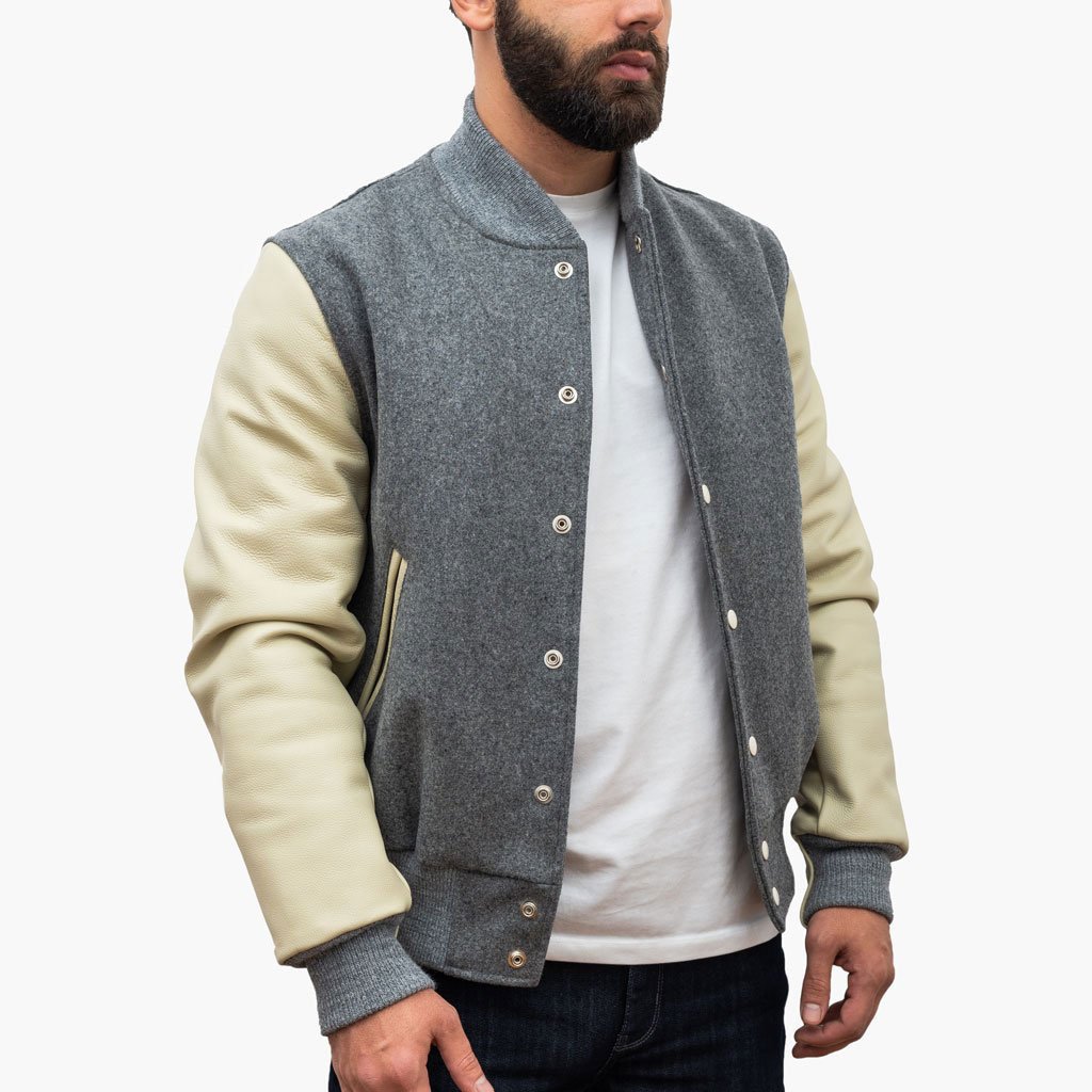 Very Goods | Men's Varsity Jacket in Grey - Thursday Boot Company
