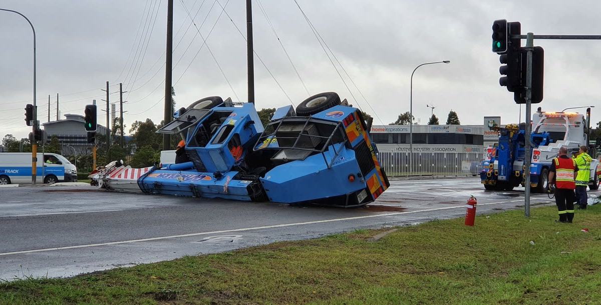 Crane Rollover - Mayfield West - Fire and Rescue NSW