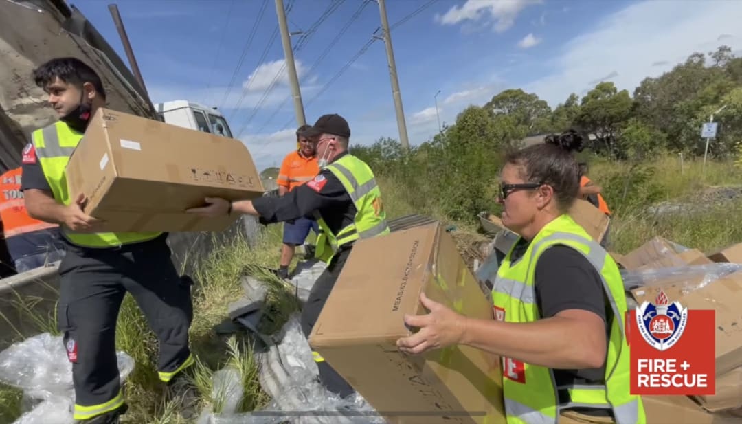 Truckload of RATs salvaged from crash - Horsley Park - Fire and Rescue NSW