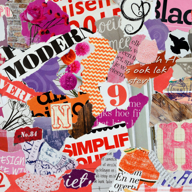 Paper Art & Collectibles Pink & red collage print Abstract collage ...