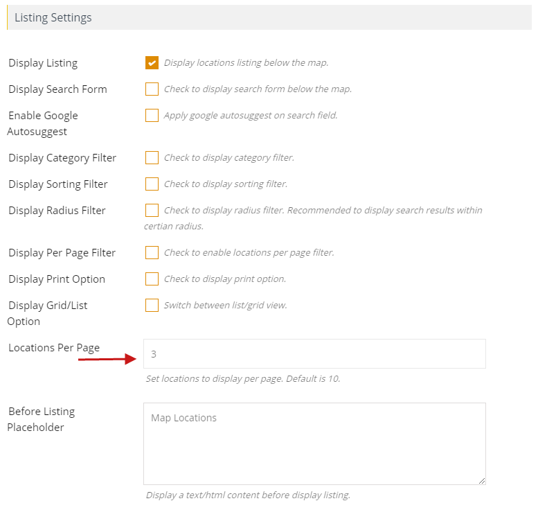 How to display locations per page in listings | Wpmapspro.com
