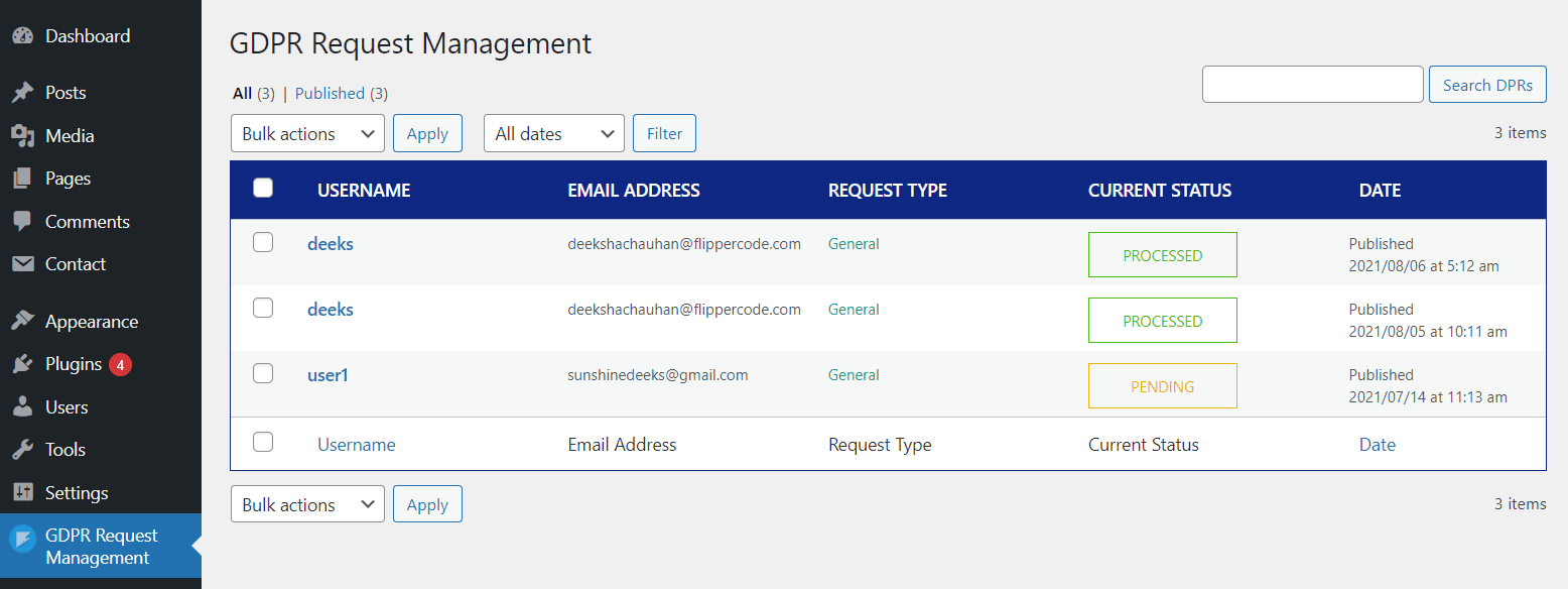 How To Manage GDPR Frontend Submited Requests – WP GDPR PRO
