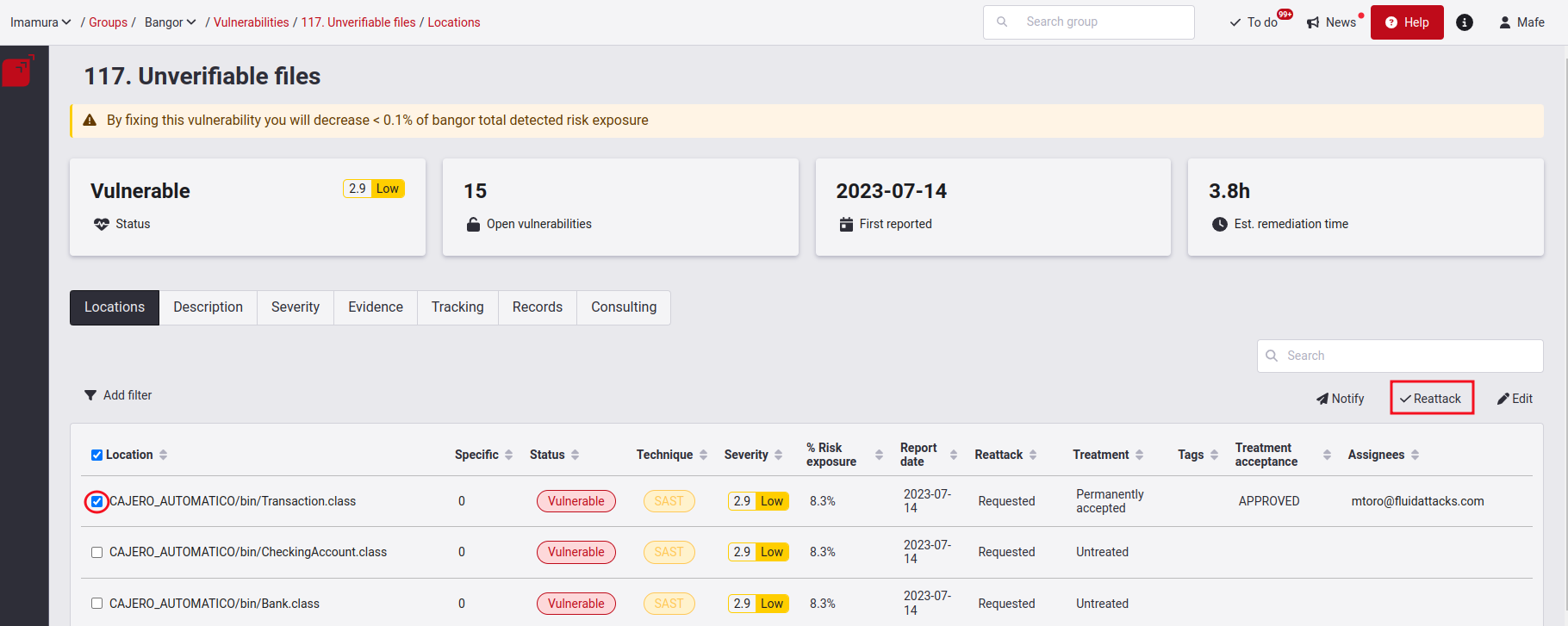 Verify fixes with reattacks | Fluid Attacks Help