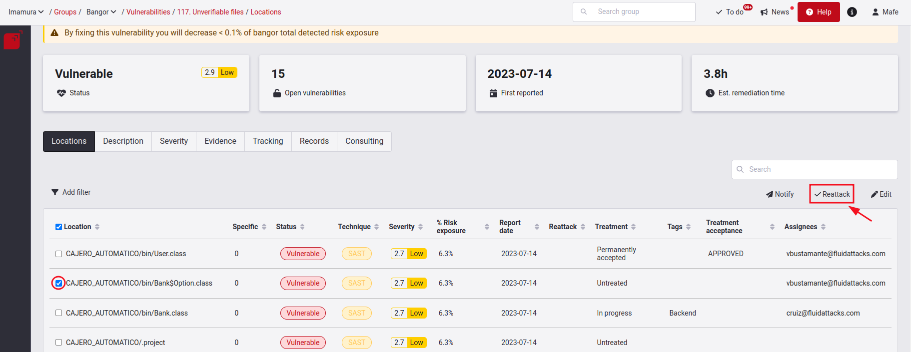 Verify fixes with reattacks | Fluid Attacks Help