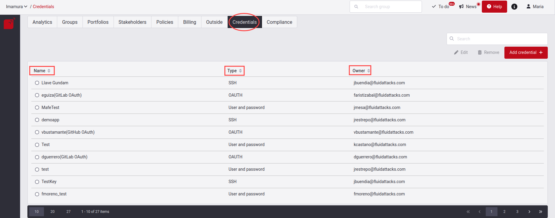 Manage your credentials | Fluid Attacks Help