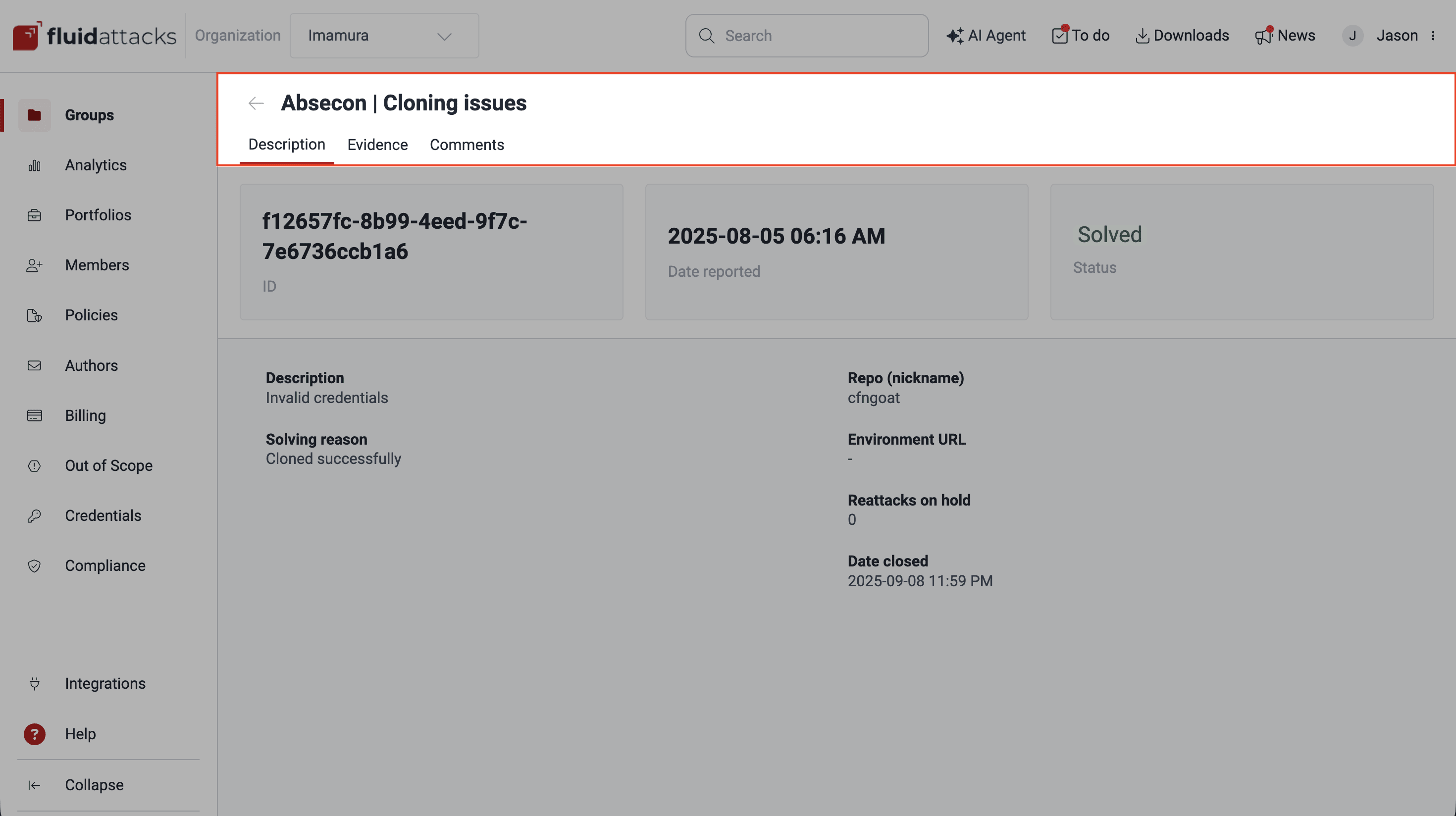 Platform sections and header items | Fluid Attacks Help