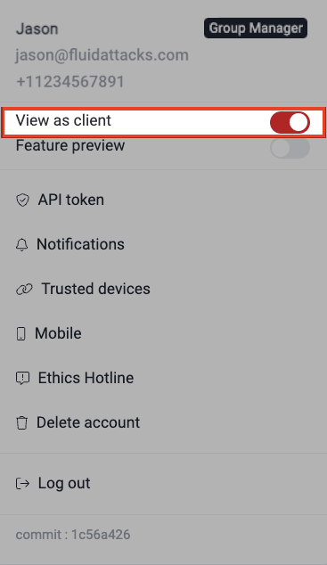 Explore the user menu | Fluid Attacks Help