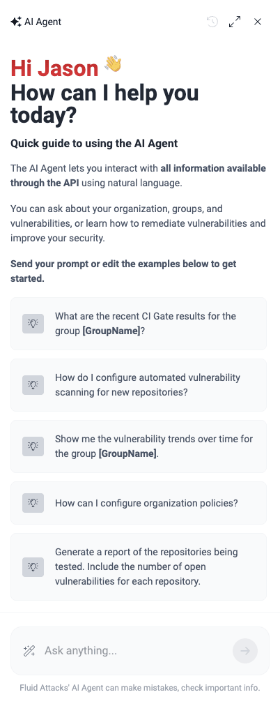 Ask the AI Agent | Fluid Attacks Help