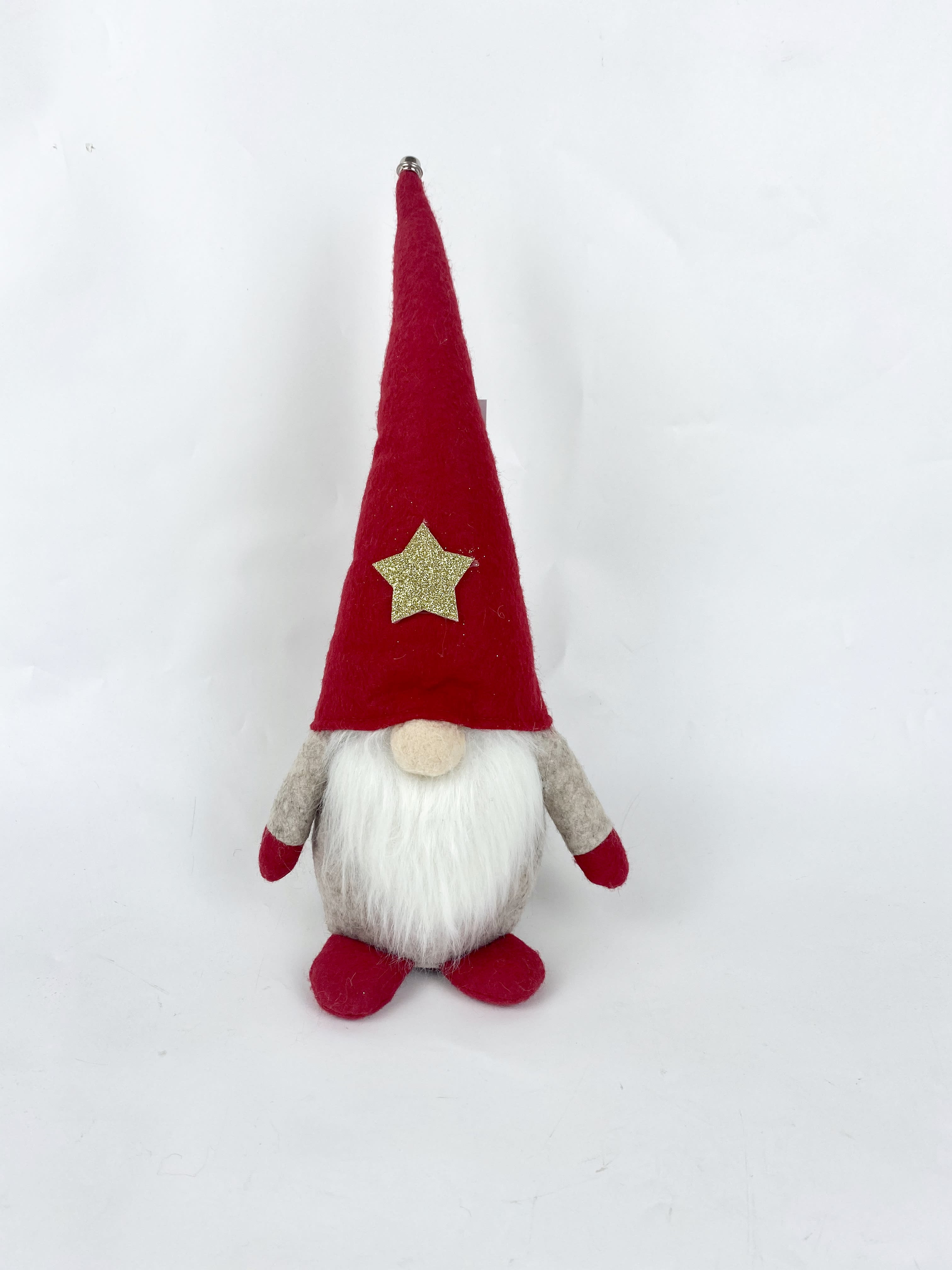 Nissefar beige m/rød lue stjerne 33 cm Folk Engros