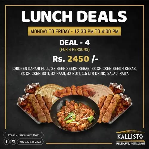 Kallisto Islamabad Menu, Prices, Online Delivery Deals, Discounts