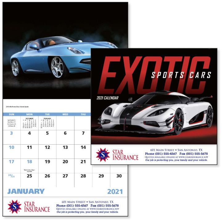 Custom Calendar featuring Exotic Sports Cars | Promotional Calendars