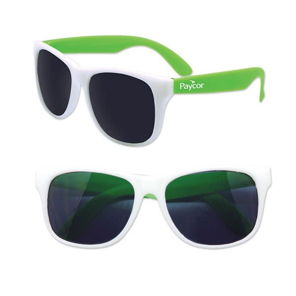 White Frame Classic Sunglasses Imprinted Temples Custom Sunglasses