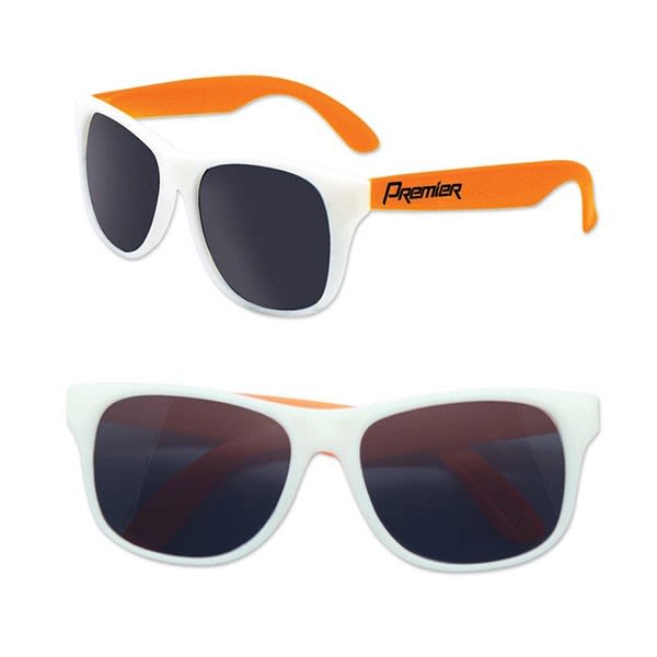 White Frame Classic Sunglasses Imprinted Temples Custom Sunglasses