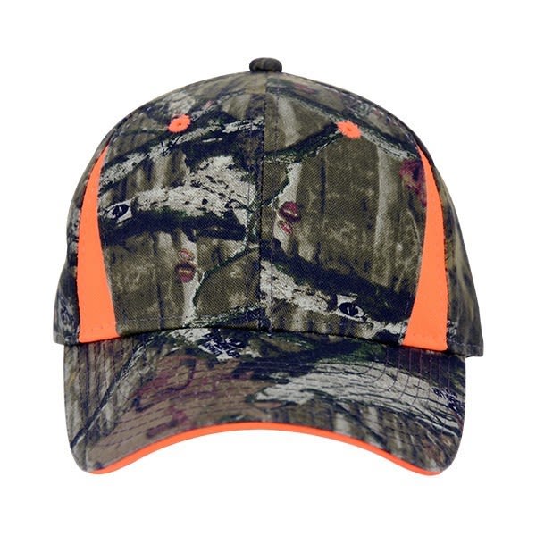 Imprinted Camo Cap with Orange Accents | Custom Embroidered Camo Hats