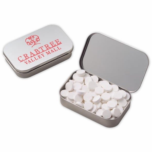 Large Hinged Tin with Powermints with Logo | Breath Fresheners