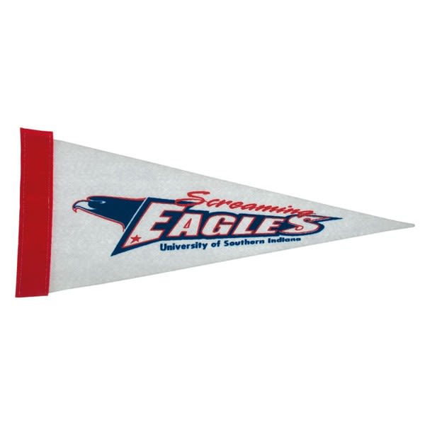 White Custom Felt 12 Inch Pennant With Color Strip | Promo Pennants