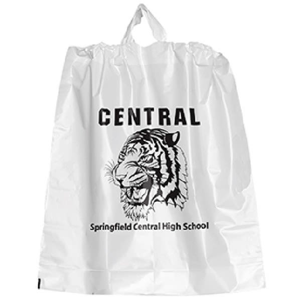 XL White Poly Drawstring Bag with Imprint | Personalized Plastic Bags