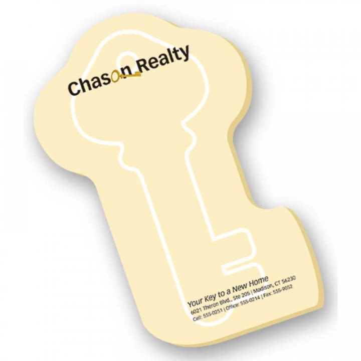 Custom Sticky Die Cut Notepad - Key 4 x 6 25 Sheet | Promo Notepads
