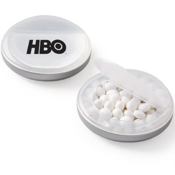 White Mints Imprinted Snap Top Candy Tin | Promotional Candy Tin