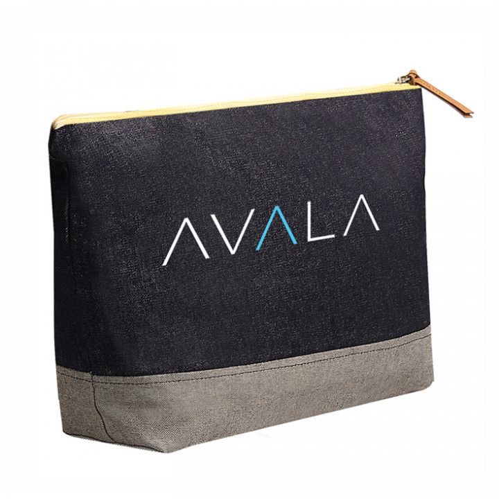 Imprinted Denim Momo Zipper Pouch | Custom Travel Amenities