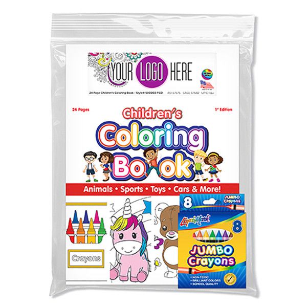 Premium Custom Logo Child's Coloring Book with Crayons