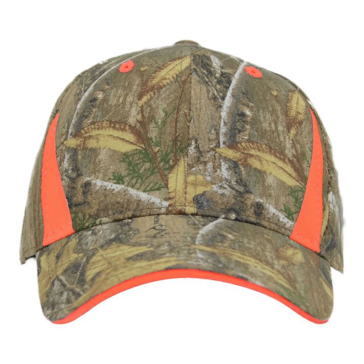 Imprinted Camo Cap with Orange Accents | Custom Embroidered Camo Hats