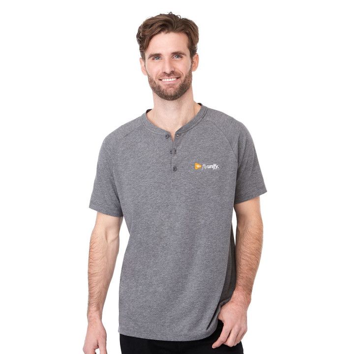 Custom Recycled Poly/Cotton Short Sleeve Henley for Men