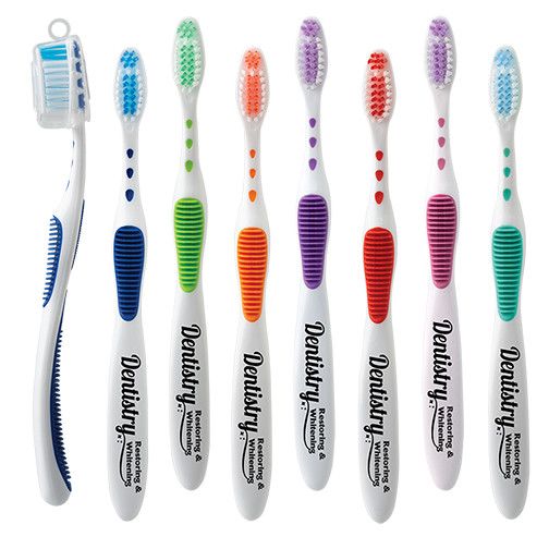 Printed Soft Grip Toothbrush with Cap | Custom Oral Care Giveaways