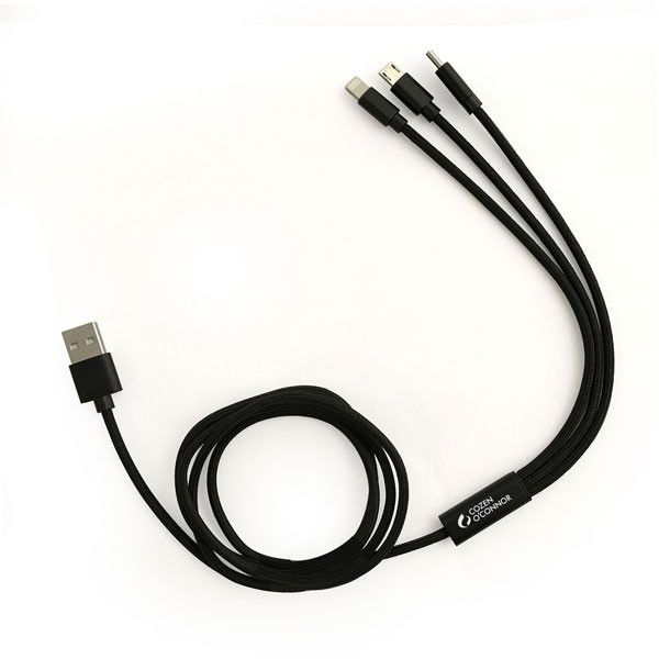 3-in-1 4 Foot Charging Cable Imprinted | Custom Charging Cords