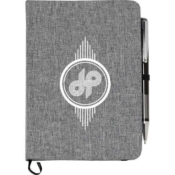 Imprinted Heathered Canvas 5" x 7" Bound Notebook/ Custom Journal