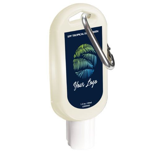 Custom Tropical SPF 30 Sunscreen Tottle w Carabiner | Bulk Sunscreen
