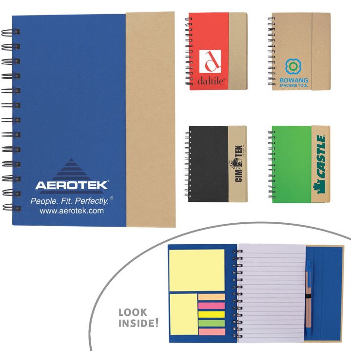 Custom Eco-recycled Journal With Sticky Notes, Flags And Pen