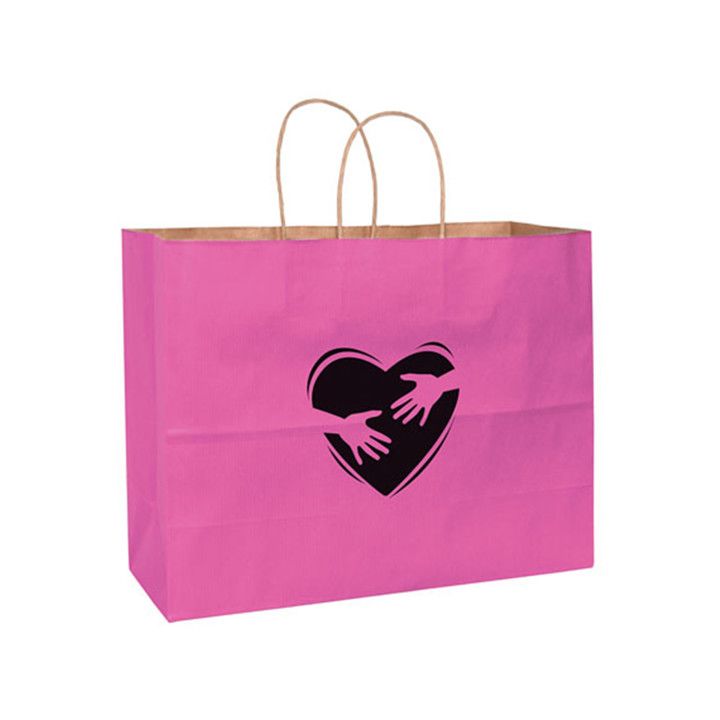 Custom Pink Awareness Matte Color Twisted Paper Handle Shopper - 16" x 13"