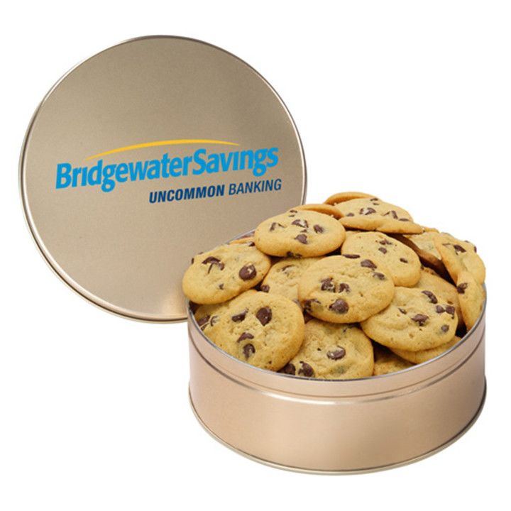 Custom Medium Cookie Tin with 2 in. Gourmet Chocolate Chip Cookies